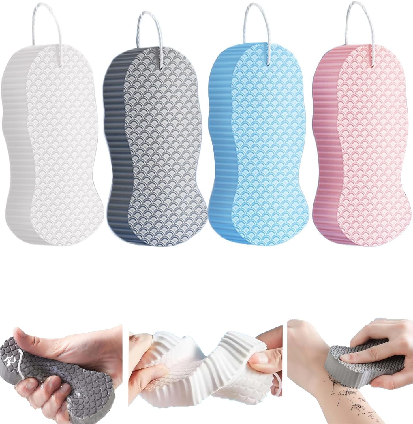 LShunze Magic Exfoliating Bath Sponge (2 pcs), 3D Super Soft ...
