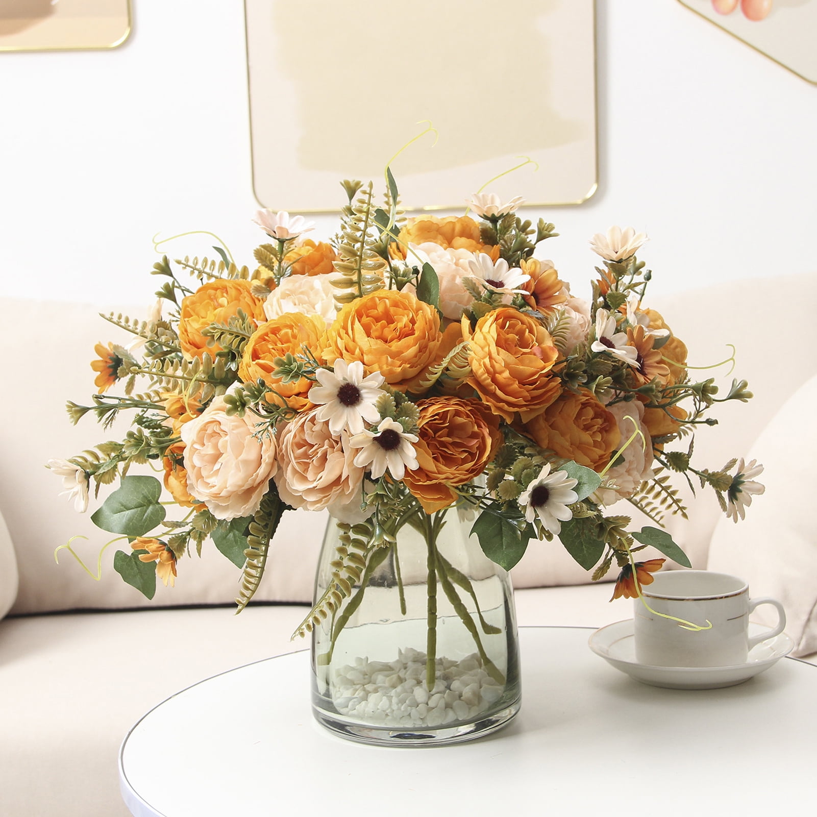 LShunze Peonies Artificial Flowers Vintage Faux Peony Arrangements Fake ...