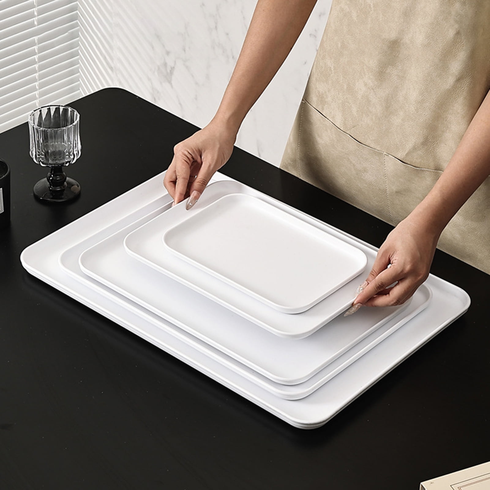 LShunze Serving Tray for Entertaining,White Rectangle Serving Platters ...