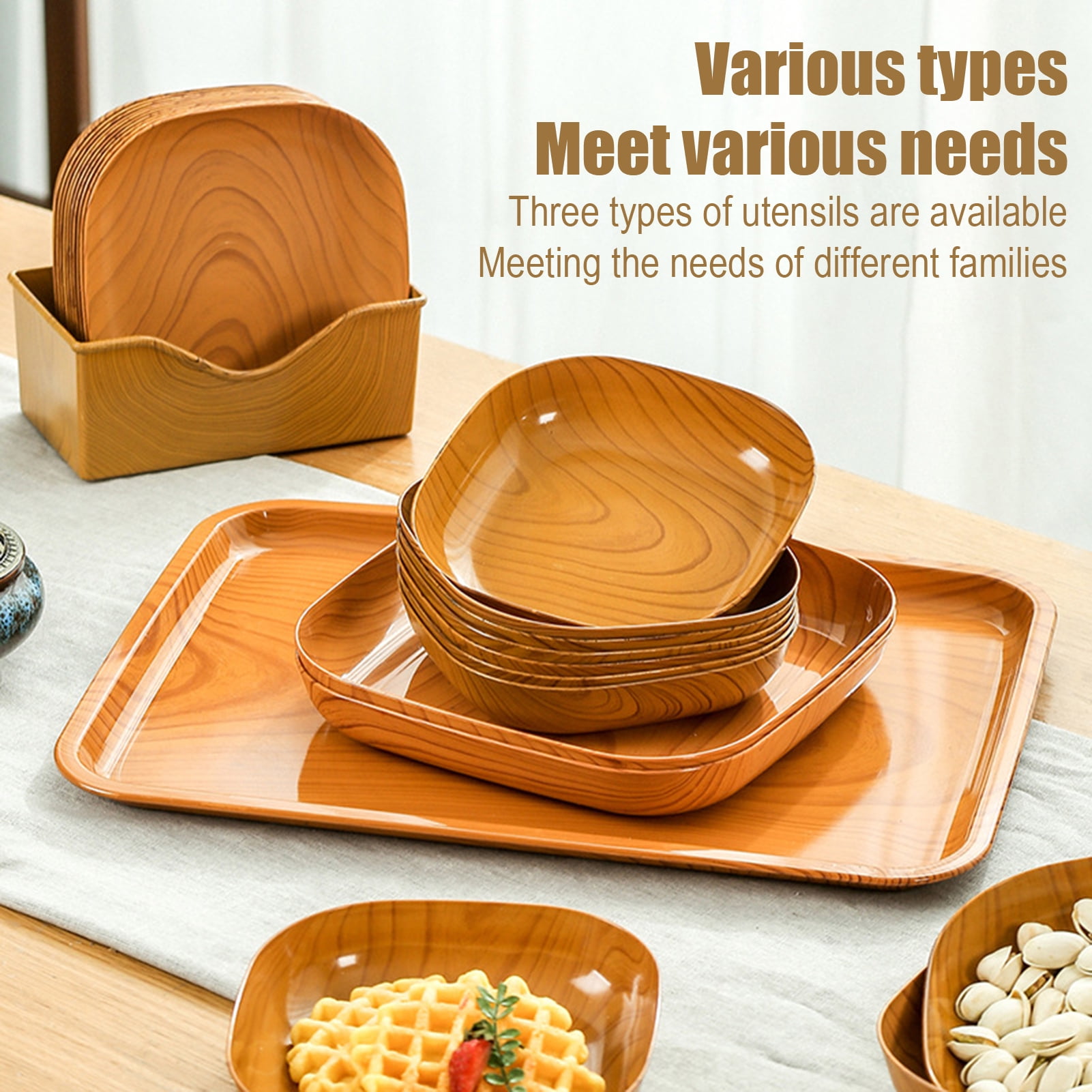 LShunze Set of 8 Acacia Wood Serving Platter and Trays, Square Solid ...