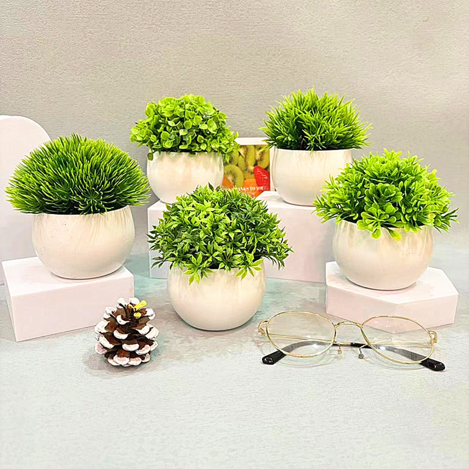LShunze Small Fake Plants Mini Artificial Potted Plants Eucalyptus Faux ...