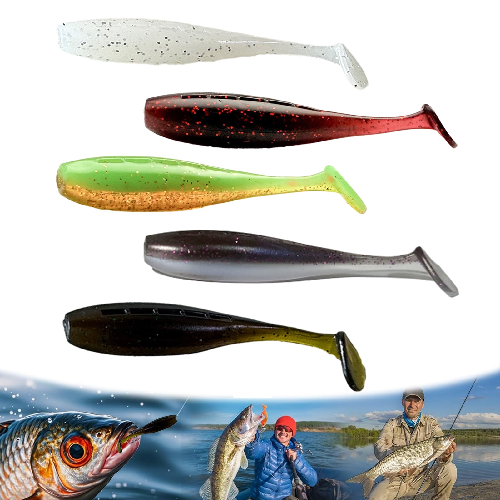 LShunze Soft Plastic Fishing Lures, 10Pcs Paddle Tail Swimbaits for ...