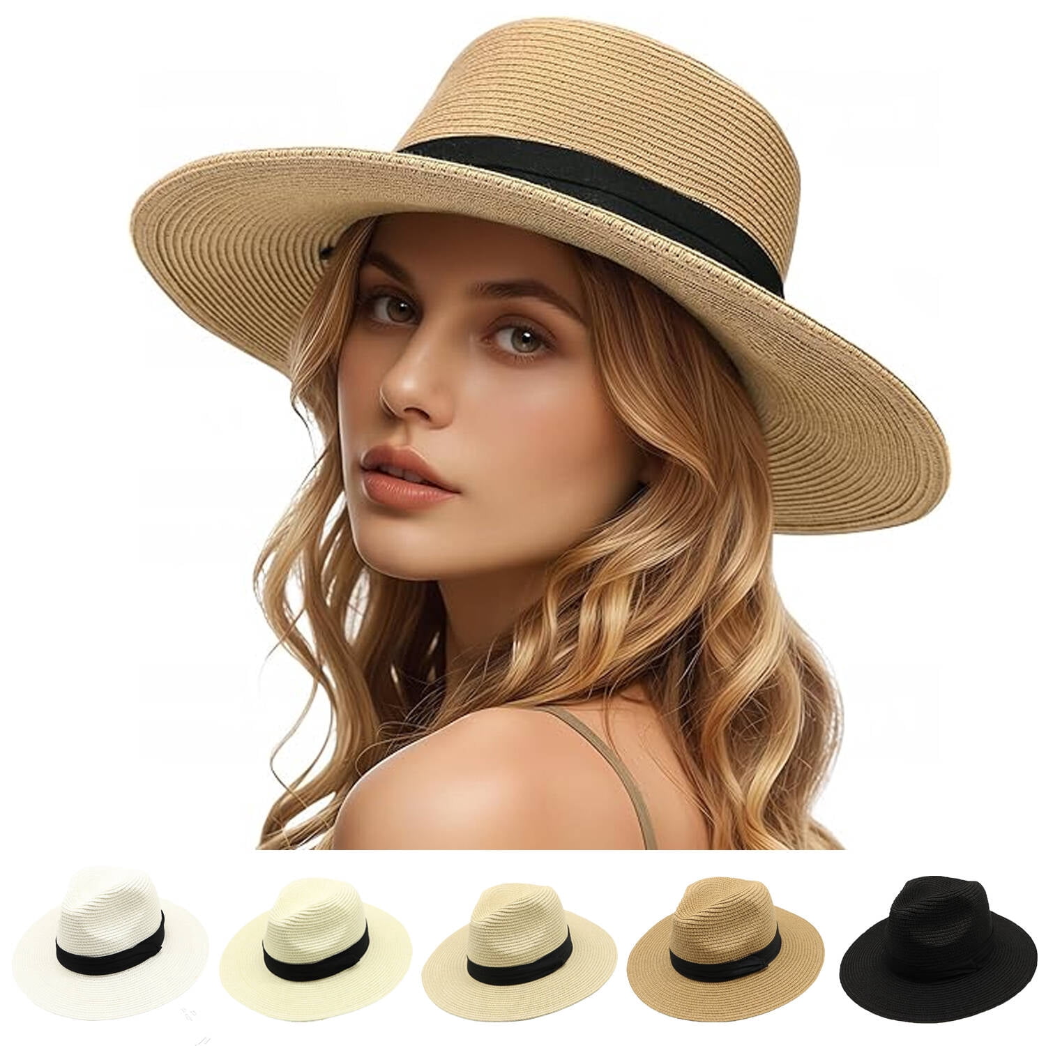 LShunze Sun Hats for Women Oversize Wide Brim Straw Beach Hat UV ...