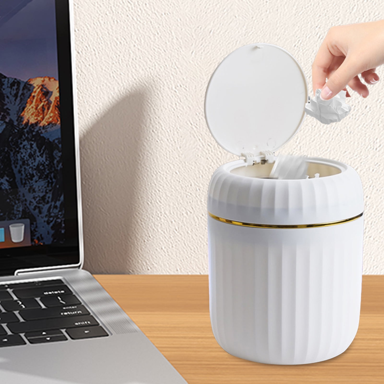 LShunze Tabletop Trash Can with Press-Type Lid, Mini Plastic Countertop ...