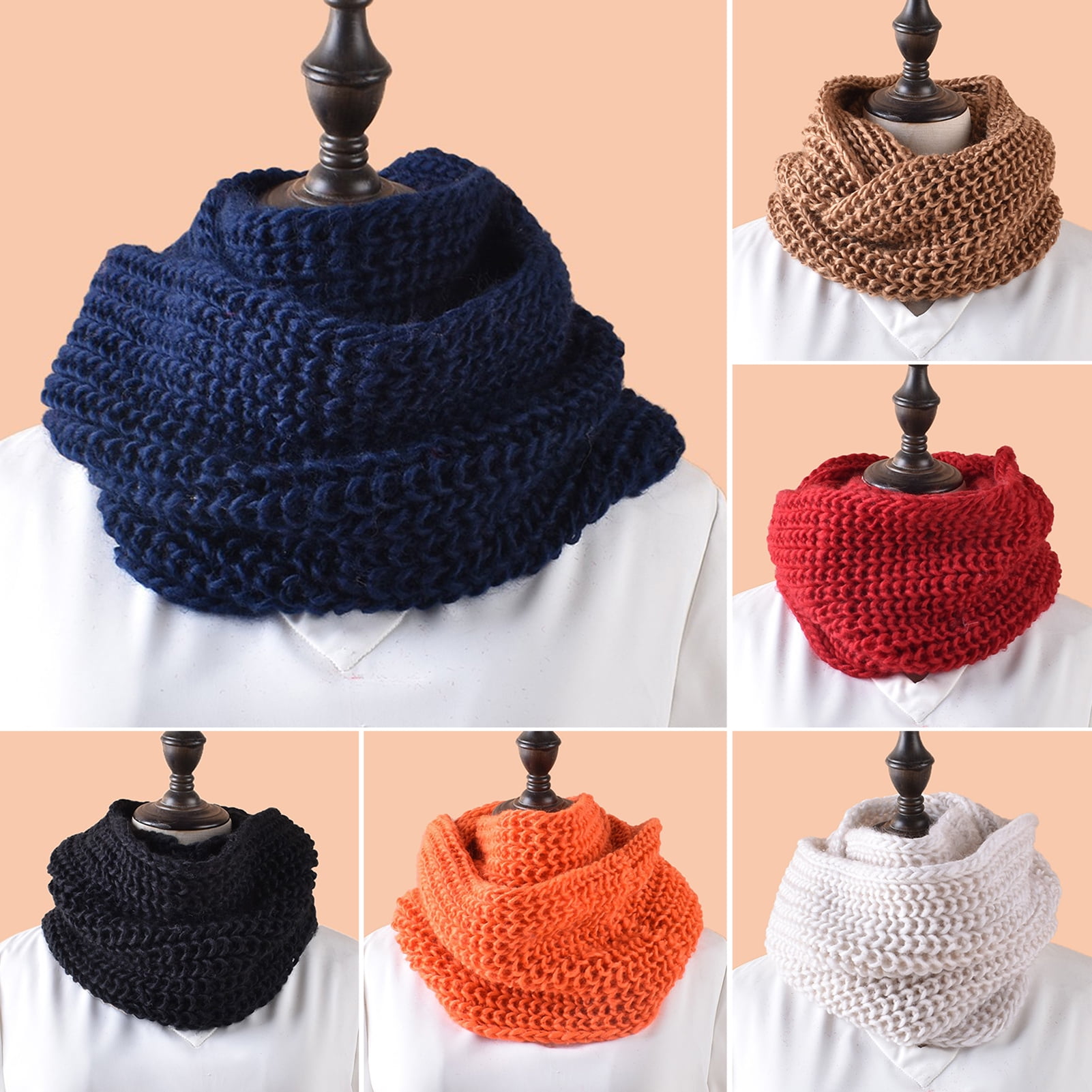 LShunze Thick Warm Women Infinity Scarf Solid Color Fashion Knit Winter ...