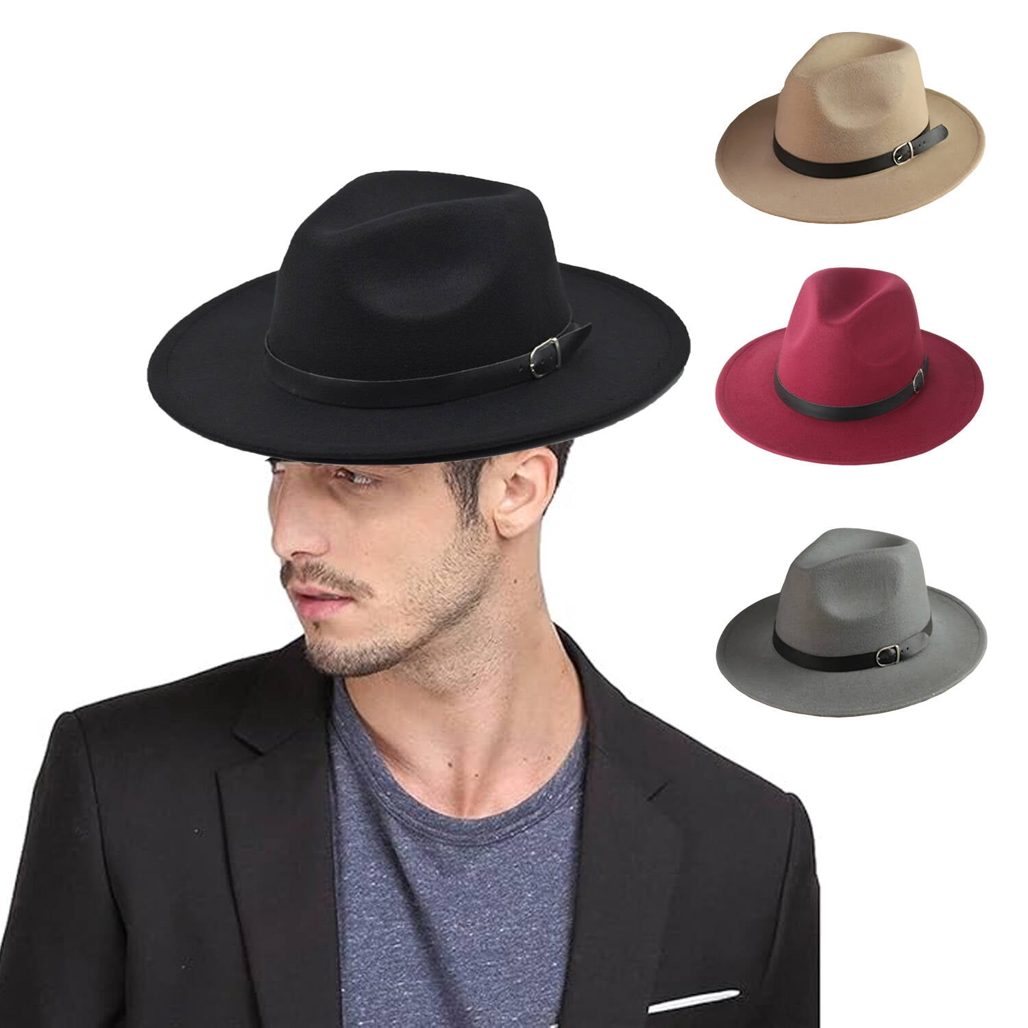 LShunze Unisex Fedora Hat Men Felt Panama Jazz Hat Women Classic ...