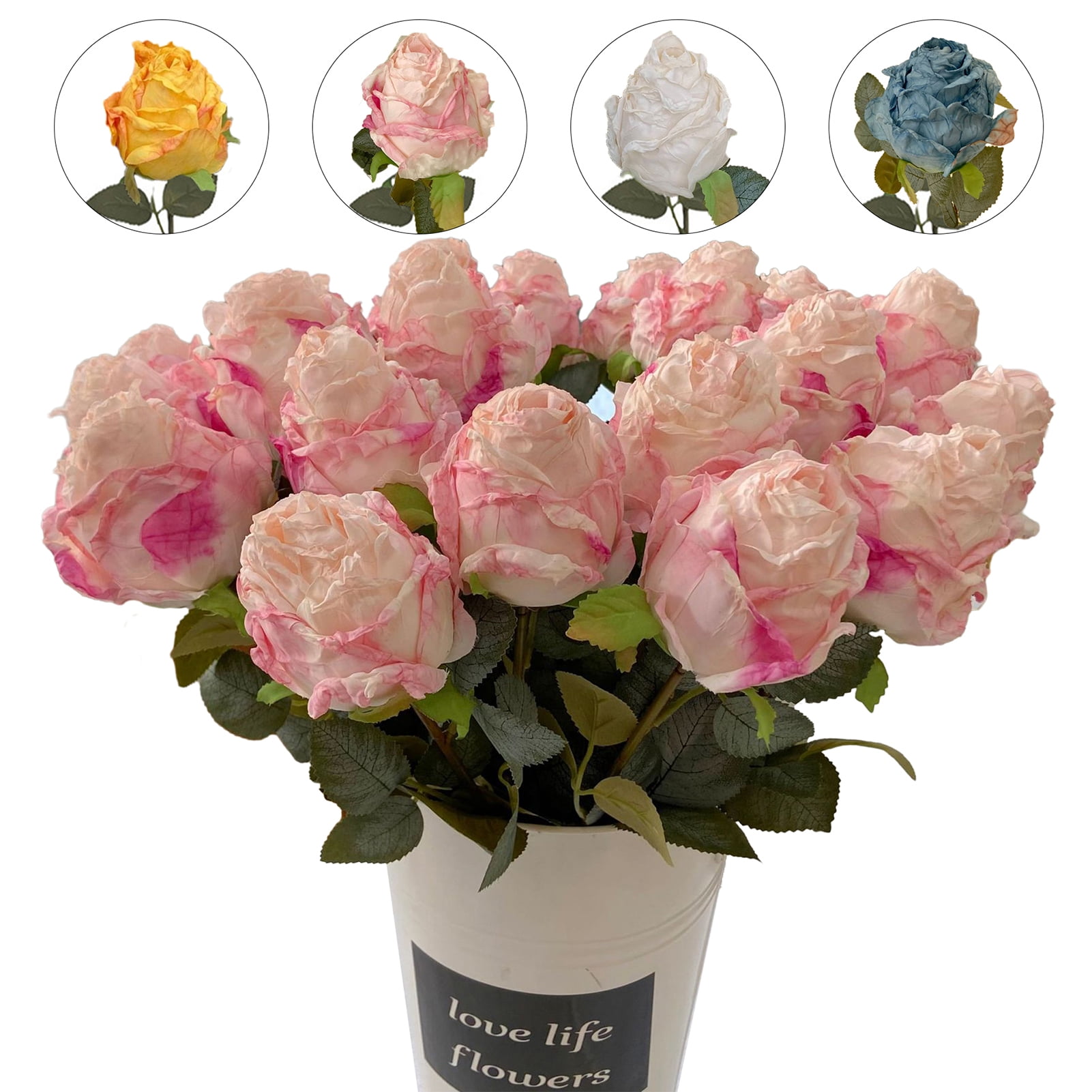 LShunze Vintage Rose Flowers - Realistic Curled Edge Silk Roses with ...