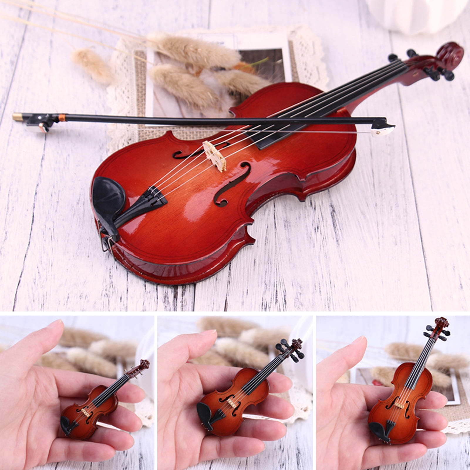 LShunze Wooden Miniature Violin Model, 2.76in Mini Musical Instrument ...