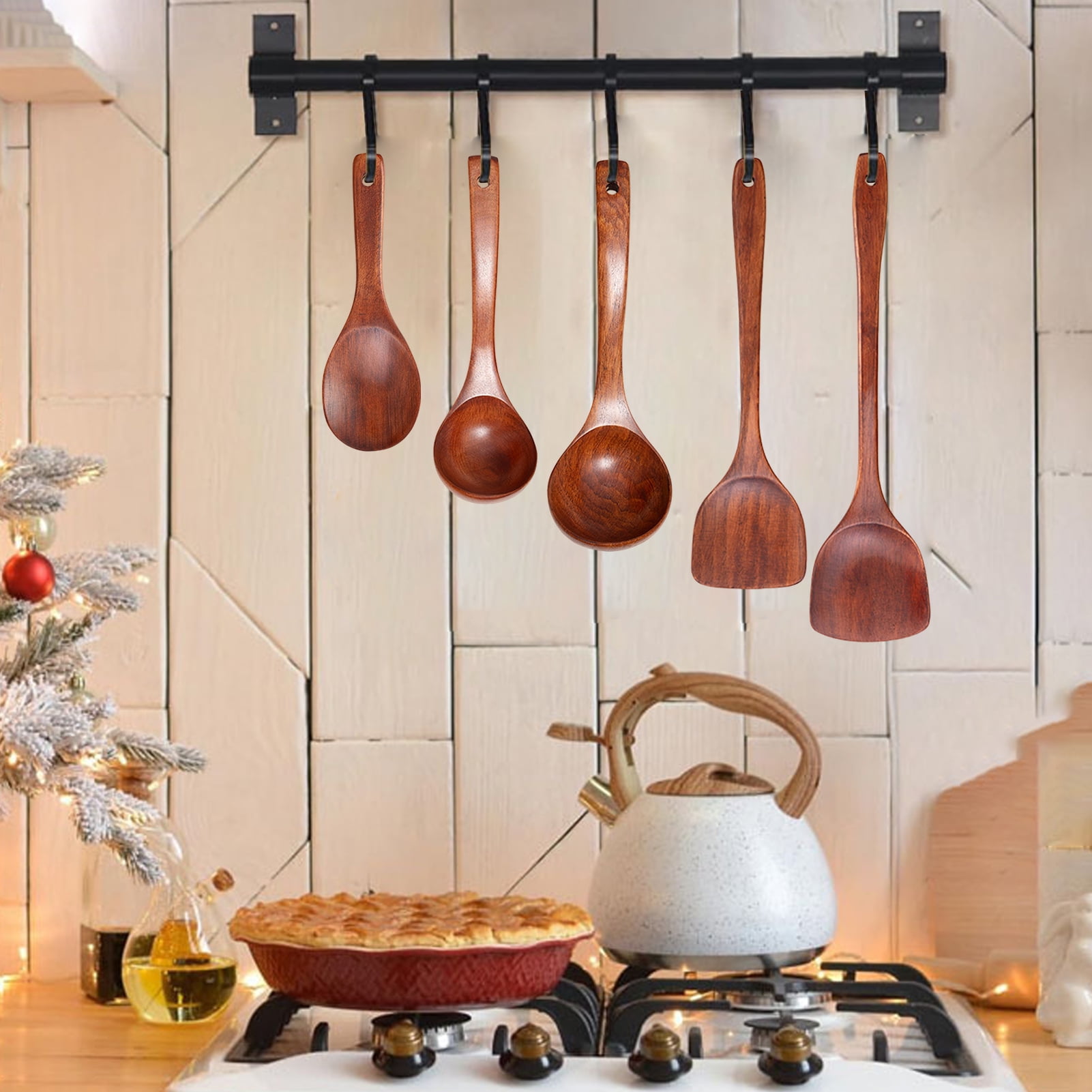 LShunze Wooden Spatula for Cooking, Kitchen Set of 2, Bamboo Wooden ...