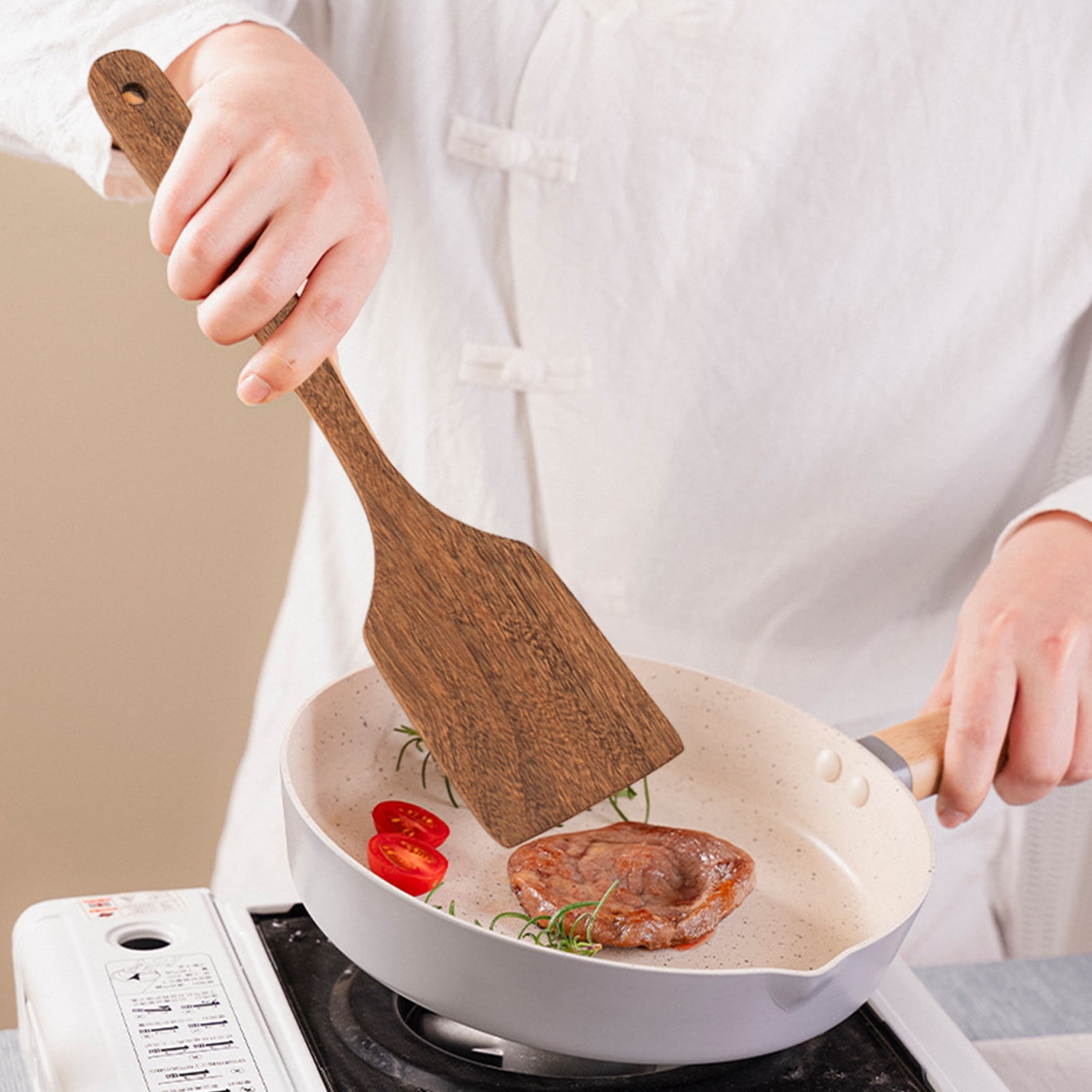 LShunze Wooden Spatulas, 2 PCs Natural Acacia Wooden Cooking Utensils ...