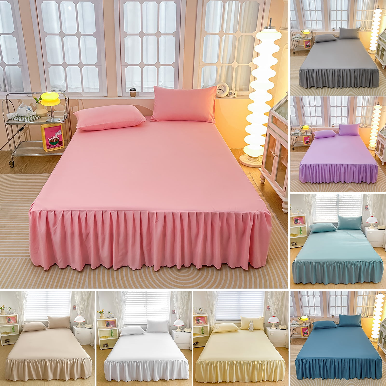 LShunze Wrap Around Dust Ruffle Bed Skirt - Easy Fit Elastic Strap ...
