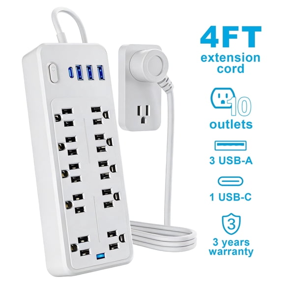 Power Strip Surge Protector, 10 Ft Extension Cord with 12 AC Multiple ...