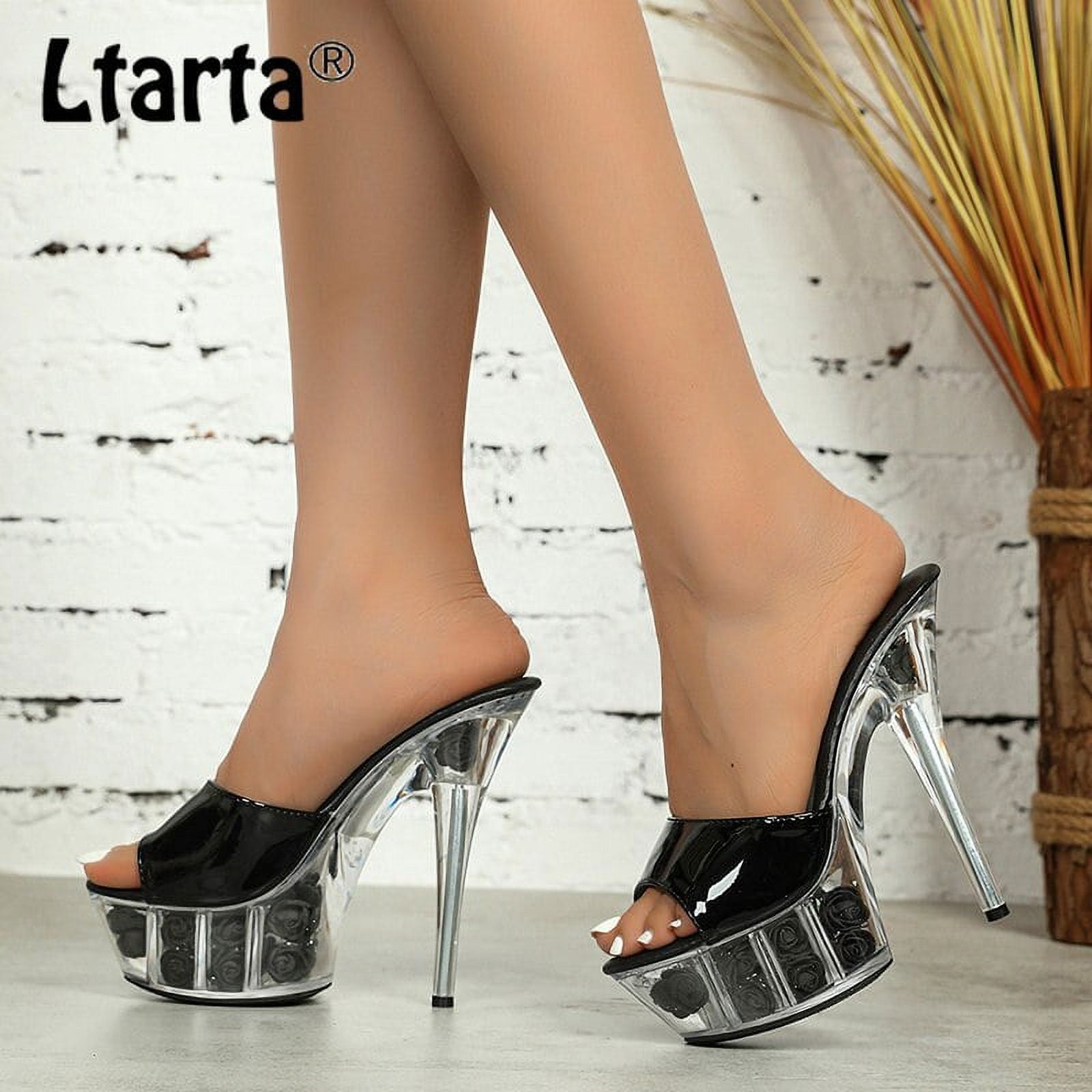 LTARTA Women PU Sexy Flower Fashion Transparent Nightclub Catwalk High ...