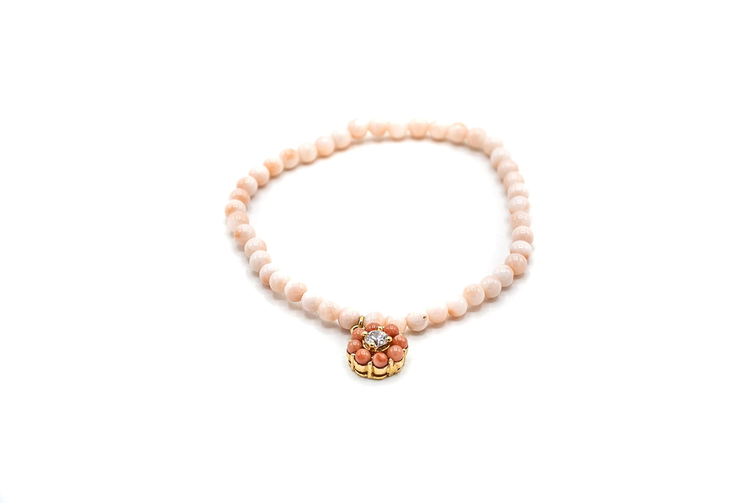 LTC Designs Angel-Skin Coral Stretch Bracelet with Floral Charm, 6.5 ...