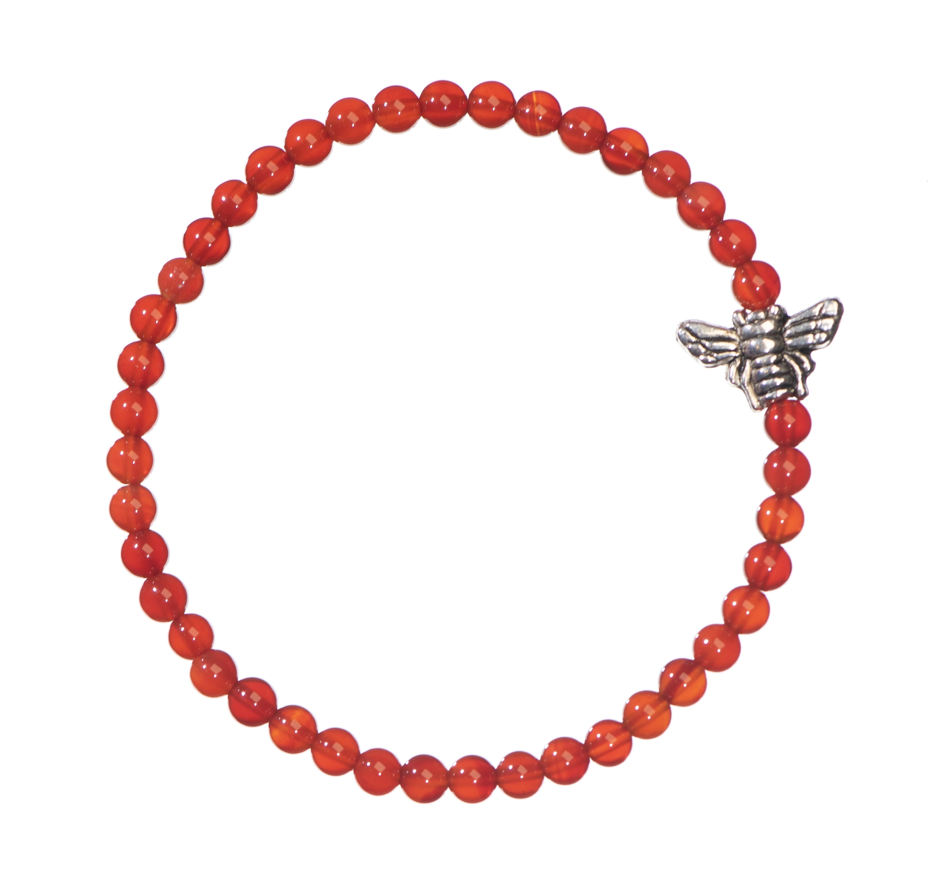LTC Designs Round Red Agate Stretch Bracelet with Silver Bumblebee ...
