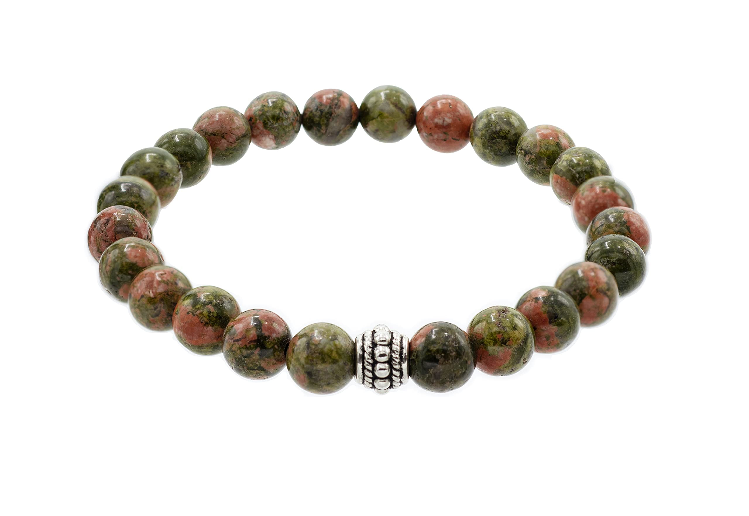 LTC Designs 8mm Unakite Jasper Stretch Bracelet with Silver-plated ...