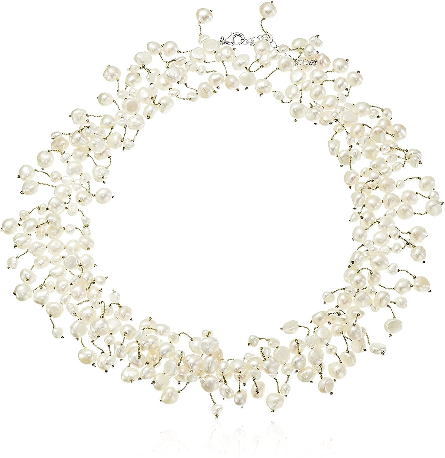 LTC Designs White Organic Baroque Cultured Freshwater (7-8mm) Pearl Cluster Necklace with ...
