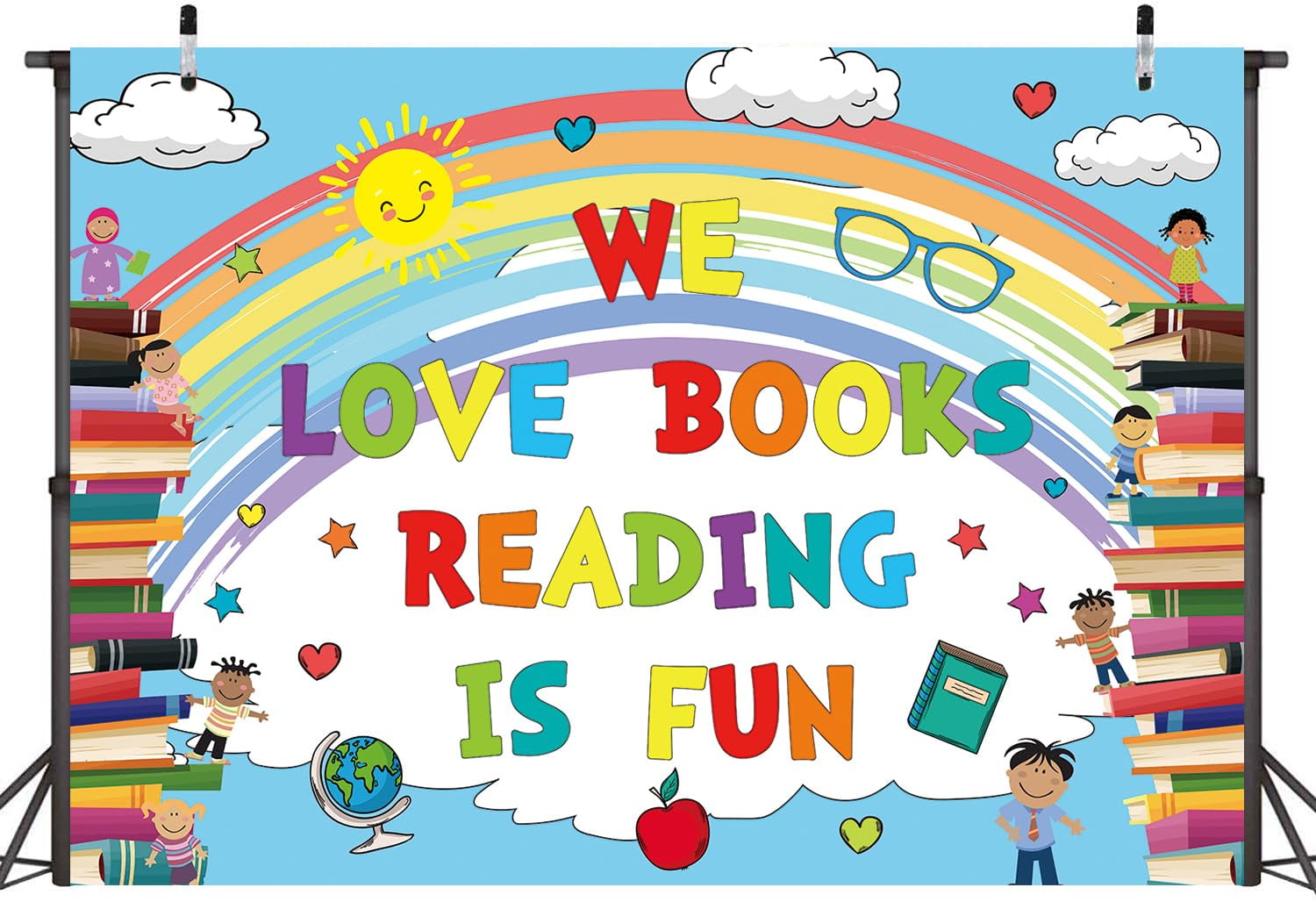 LTDKAEN Happy Reading Day Backdrop Colorful We Love Books Reading is ...