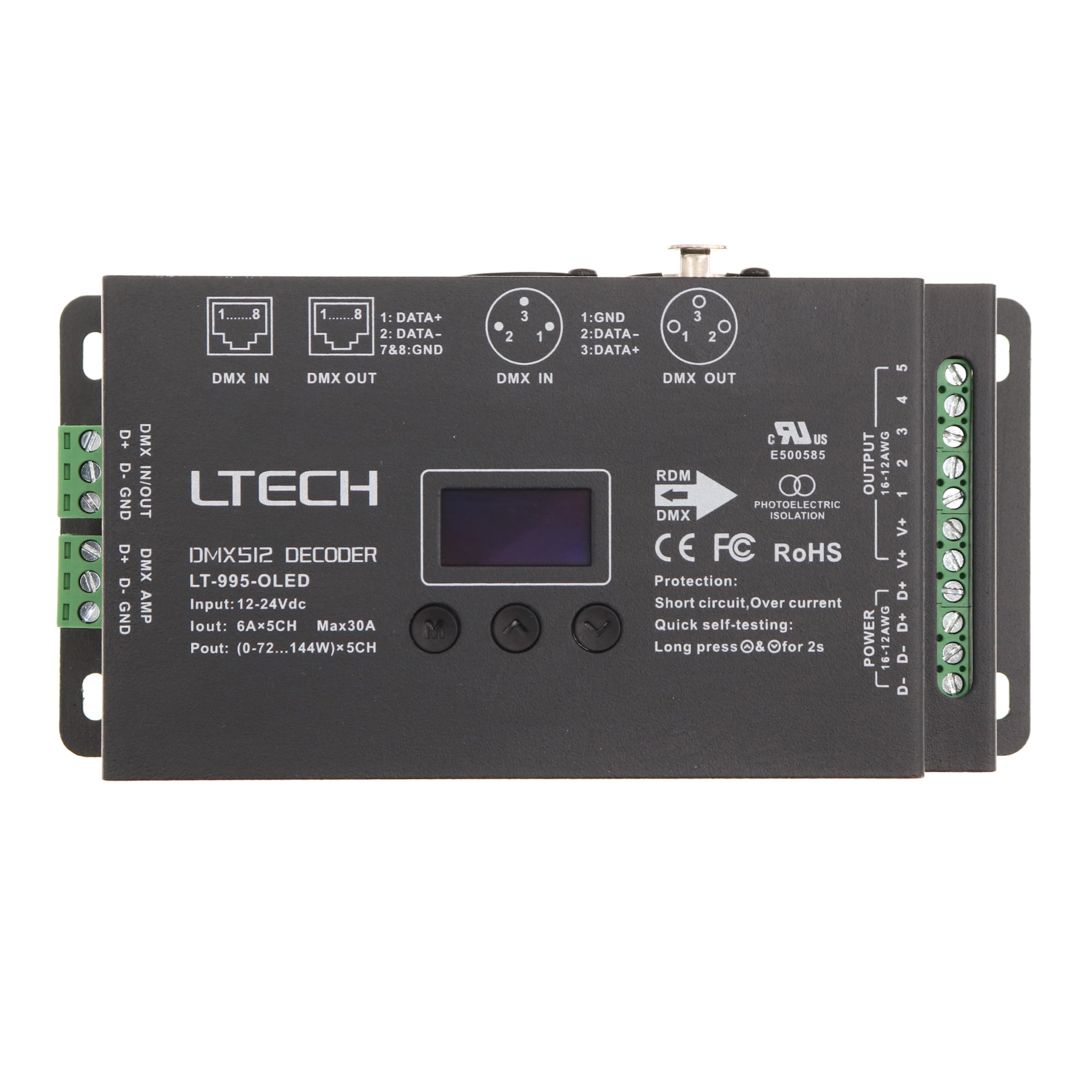 LTECH LT-995-OLED LED DMX512 Decoder, 5-Channel, OLED Display, 12-24Vdc ...