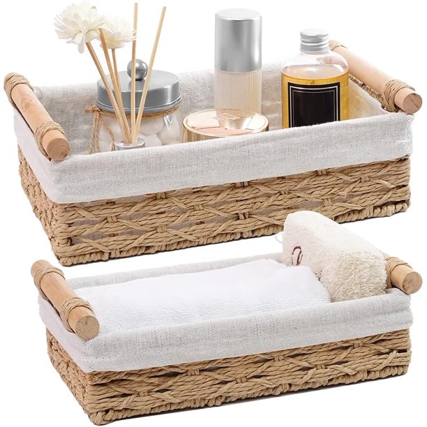 LTONLINE Wicker Storage Baskets with Wooden Handles, Small Decorative ...