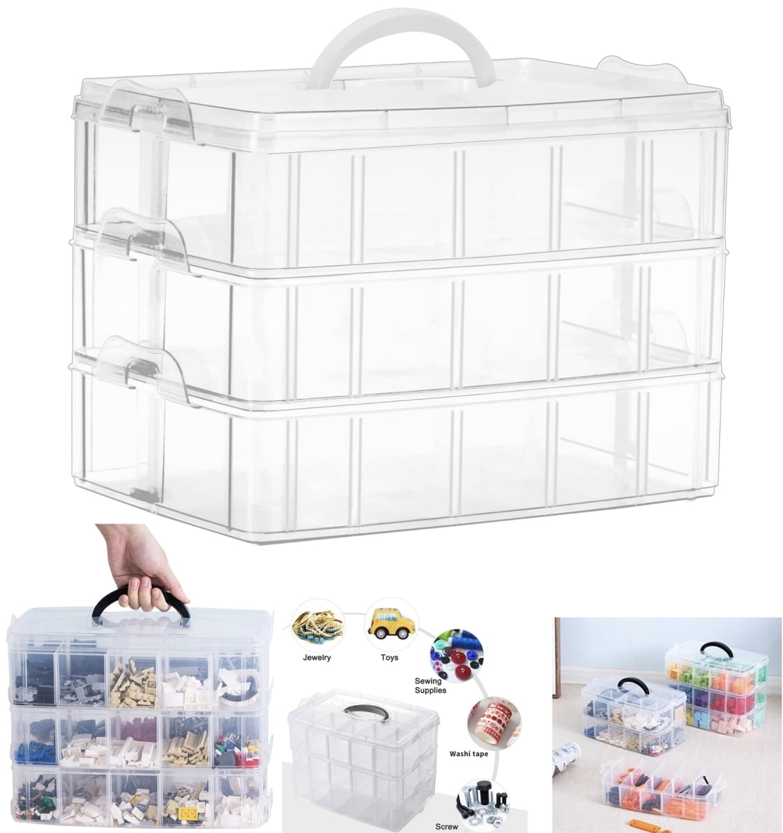 LTS EMIRA 3-Tier Stackable Craft Organizers and Storage Box Plastic ...