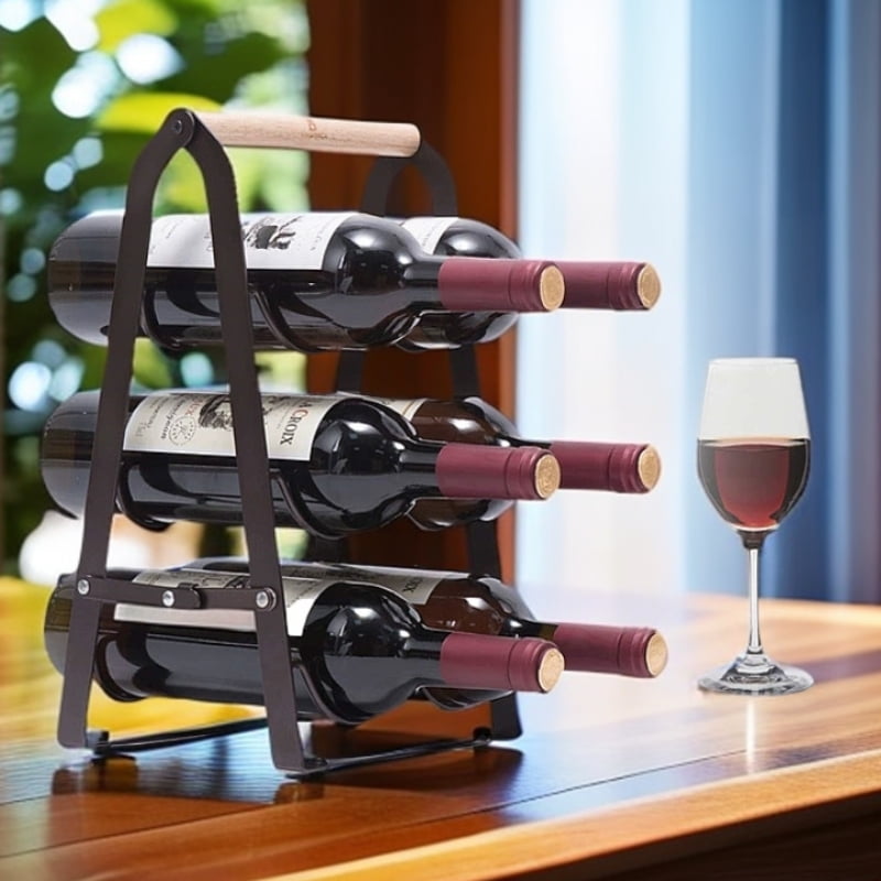 LTS EMIRA Wine Rack, 6 Bottle Wooden Countertop Free Standing Shelf,3 ...