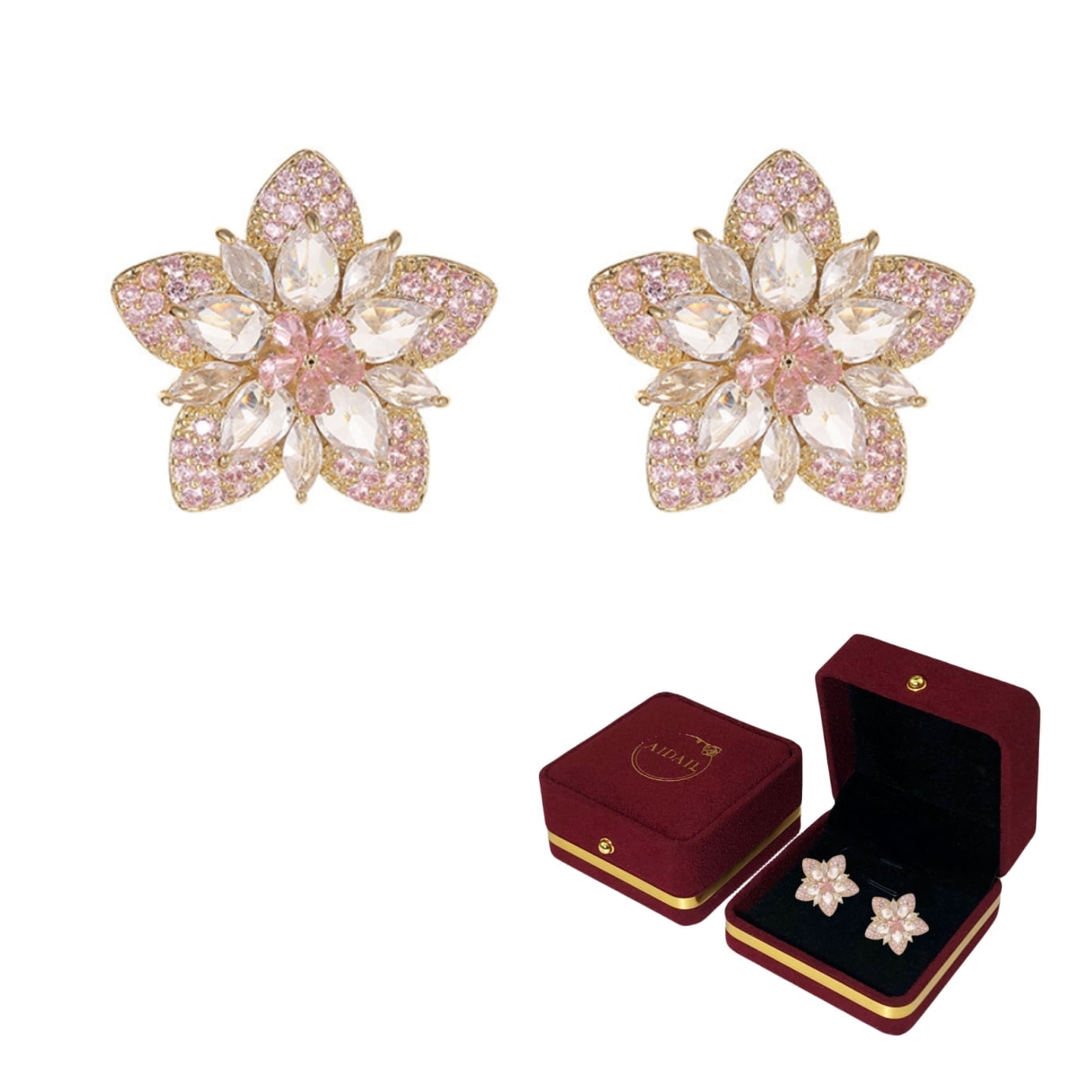 LTS EMIRA Women Stud Earrings Gold Cluster Cubic Zirconia,14K Gold ...