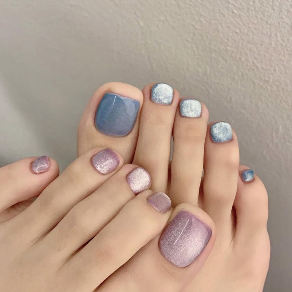 LTTECH Spring Summer Fake Toenails Blue and Gold Matching Real Short ...