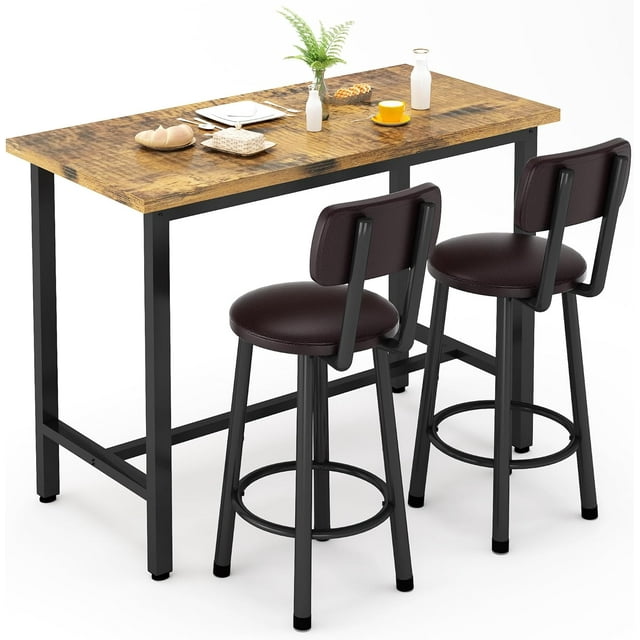 LTTROMAT 3 Pieces Bar Table Set, Bistro Kitchen Table Sets with 2 PU ...