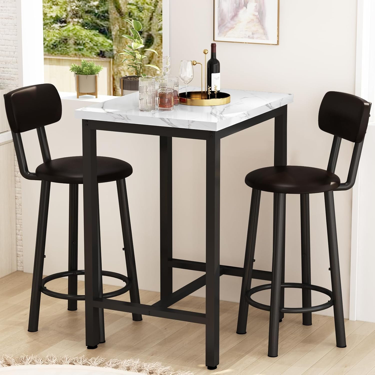 LTTROMAT 3 Pieces Bar Table Set, Bistro Kitchen Table Sets with 2 PU ...