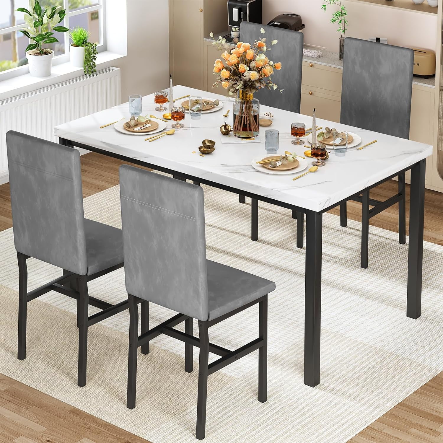 LTTROMAT 5 Piece Dining Table Set, Kitchen Table Set for 4, Modern Faux ...