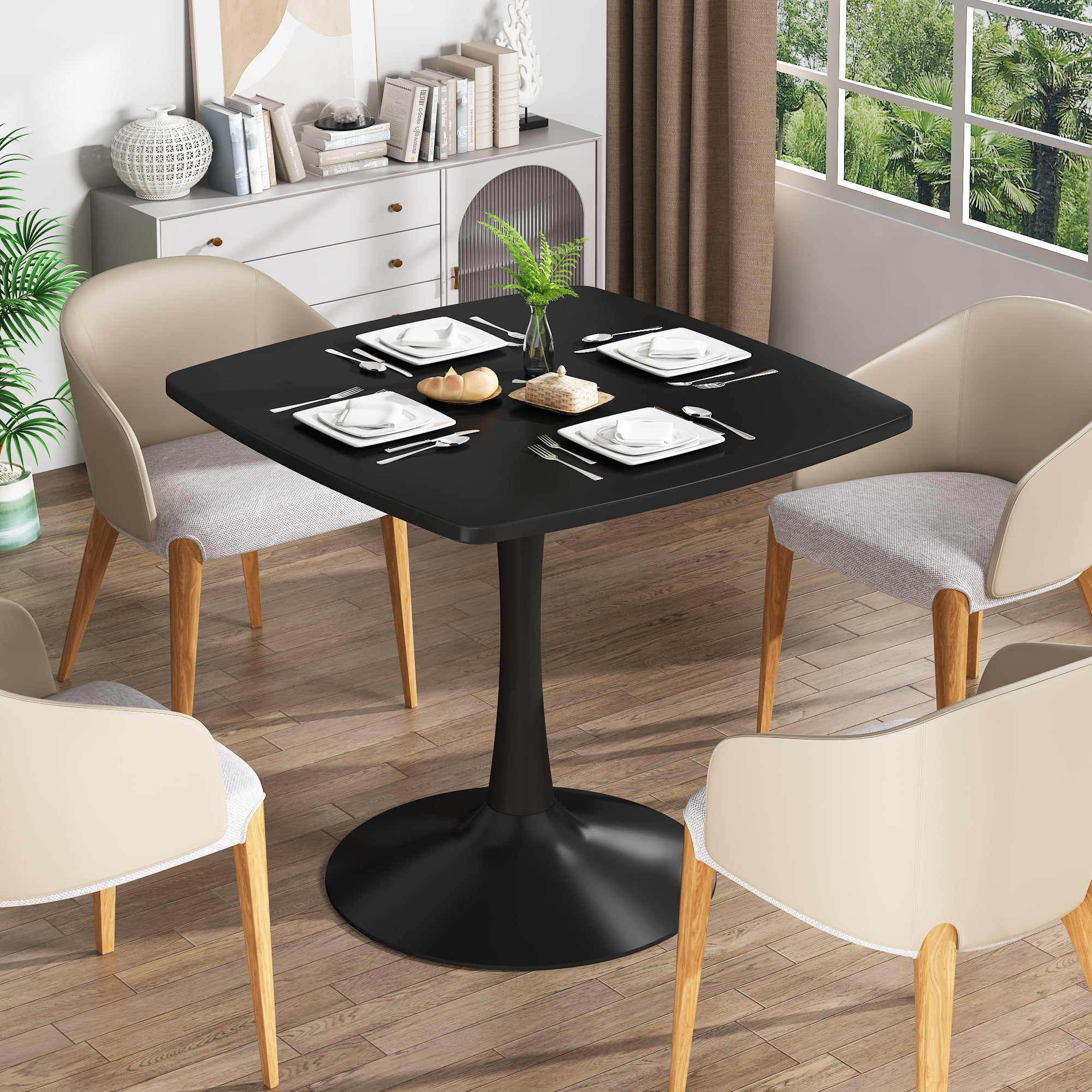 LTTROMAT Black Square Dining Table, 31.5-inch Tulip Pedestal for Living ...