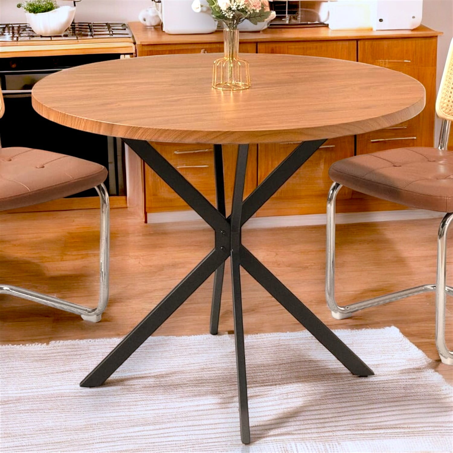 LTTROMAT Mid-Century Modern Round Dining Table for 4, 39" Beige Dining ...
