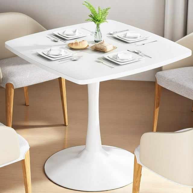 LTTROMAT White Square Dining Table, Mid-Century Modern Tulip Pedestal ...