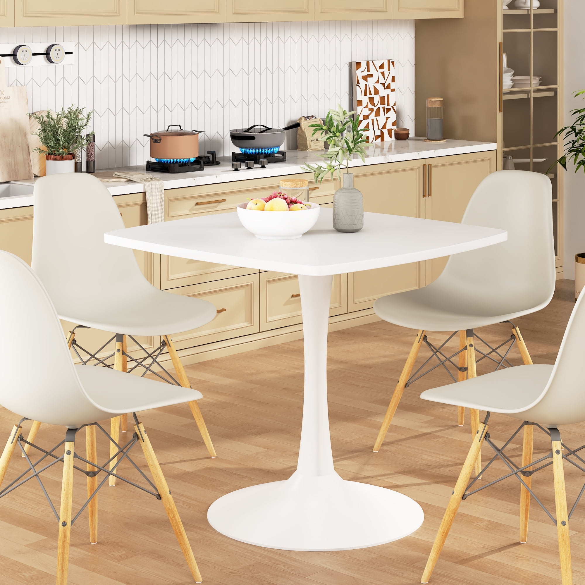 LTTROMAT White Square Dining Table, Mid-Century Modern Dining Room ...