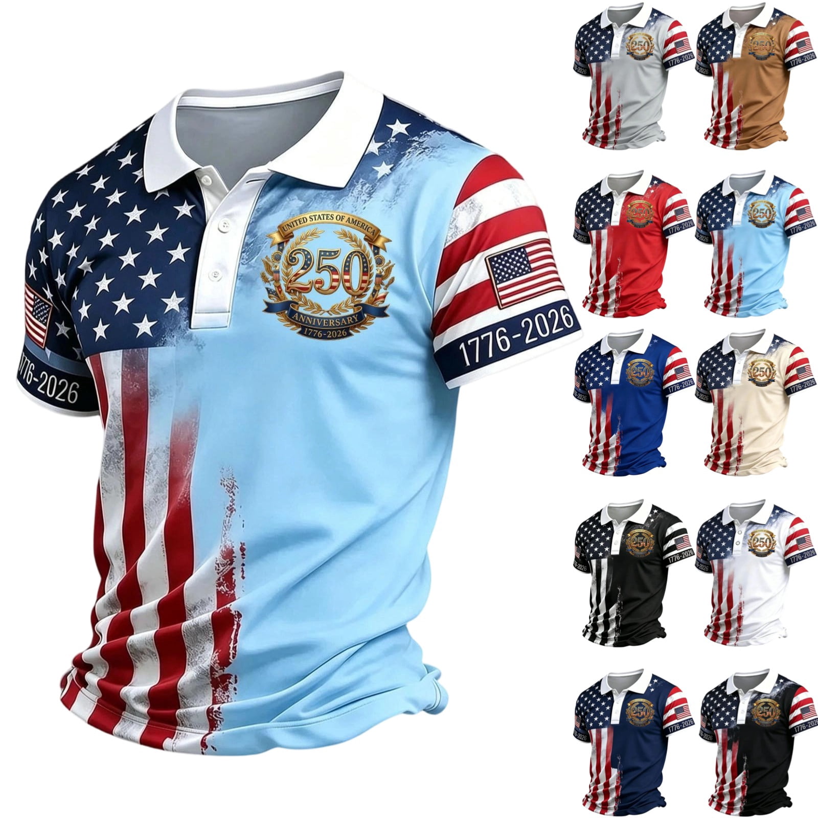 LTTVQM 250th Anniversary Usa Shirt for Men Short Sleeve Casual Summer ...