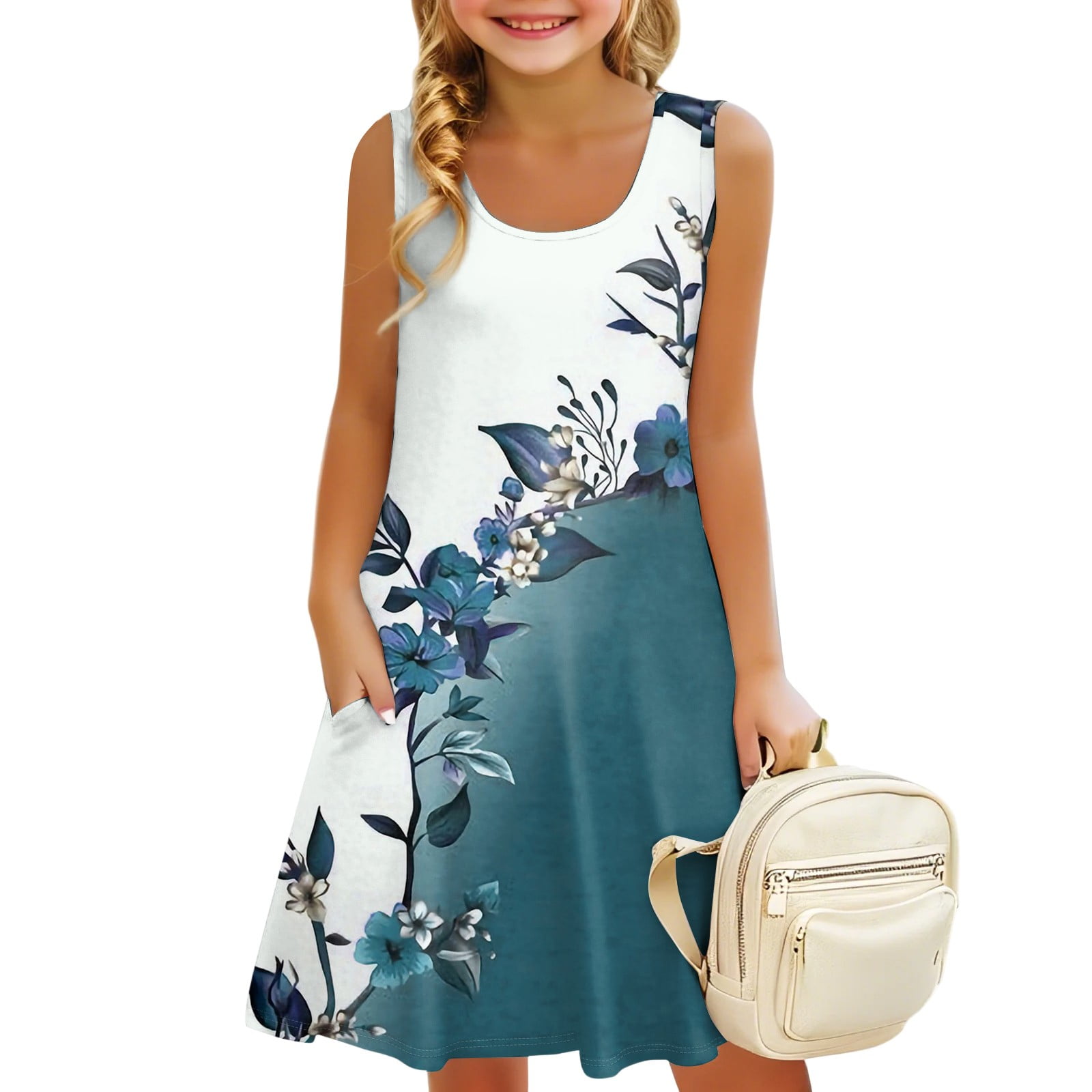 LTTVQM Beach Dresses for Girls 4-5 Summer Floral Graphic Sleeveless ...