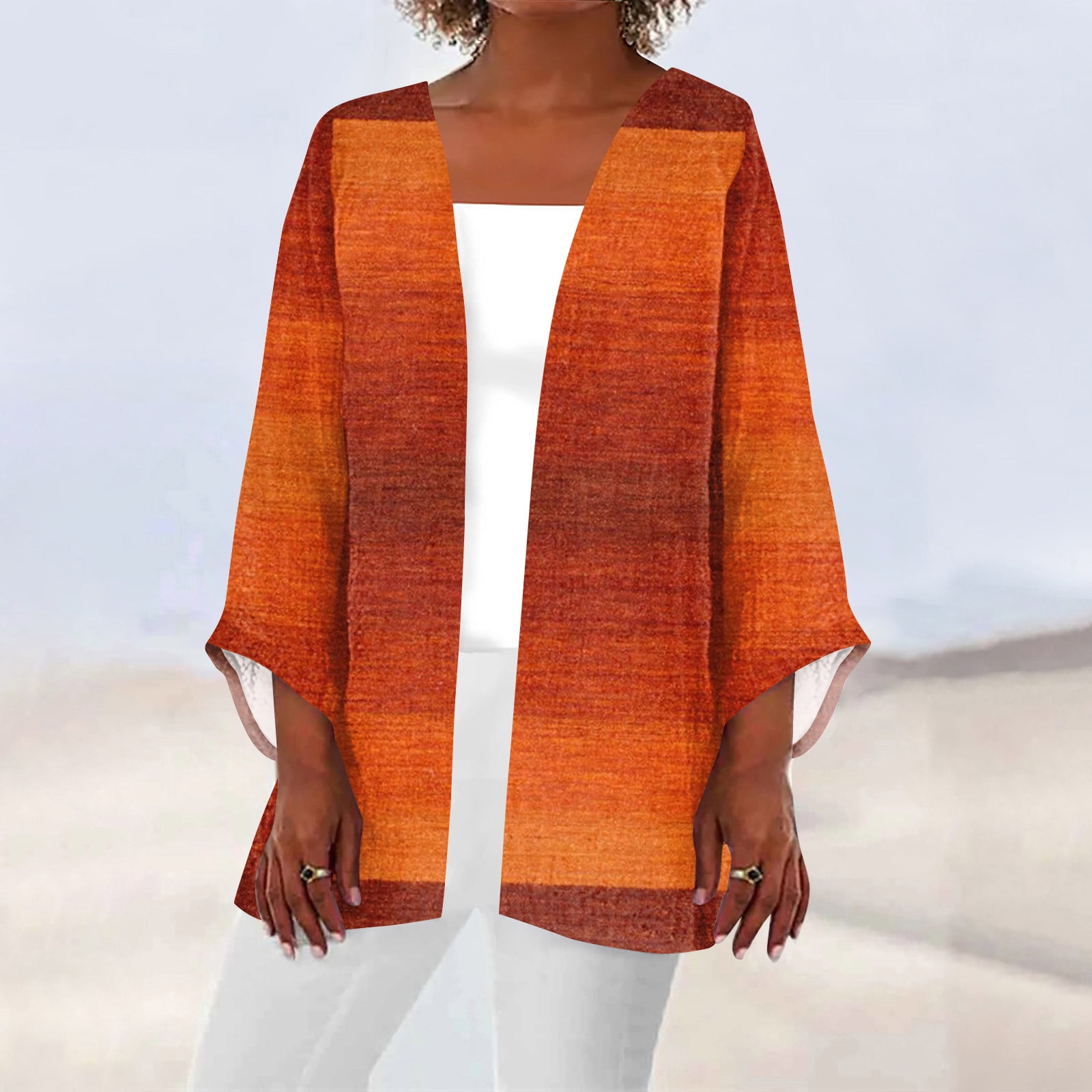 Lttvqm Cardigan For Women Summer Gradient 34 Bat Sleeve Open Front