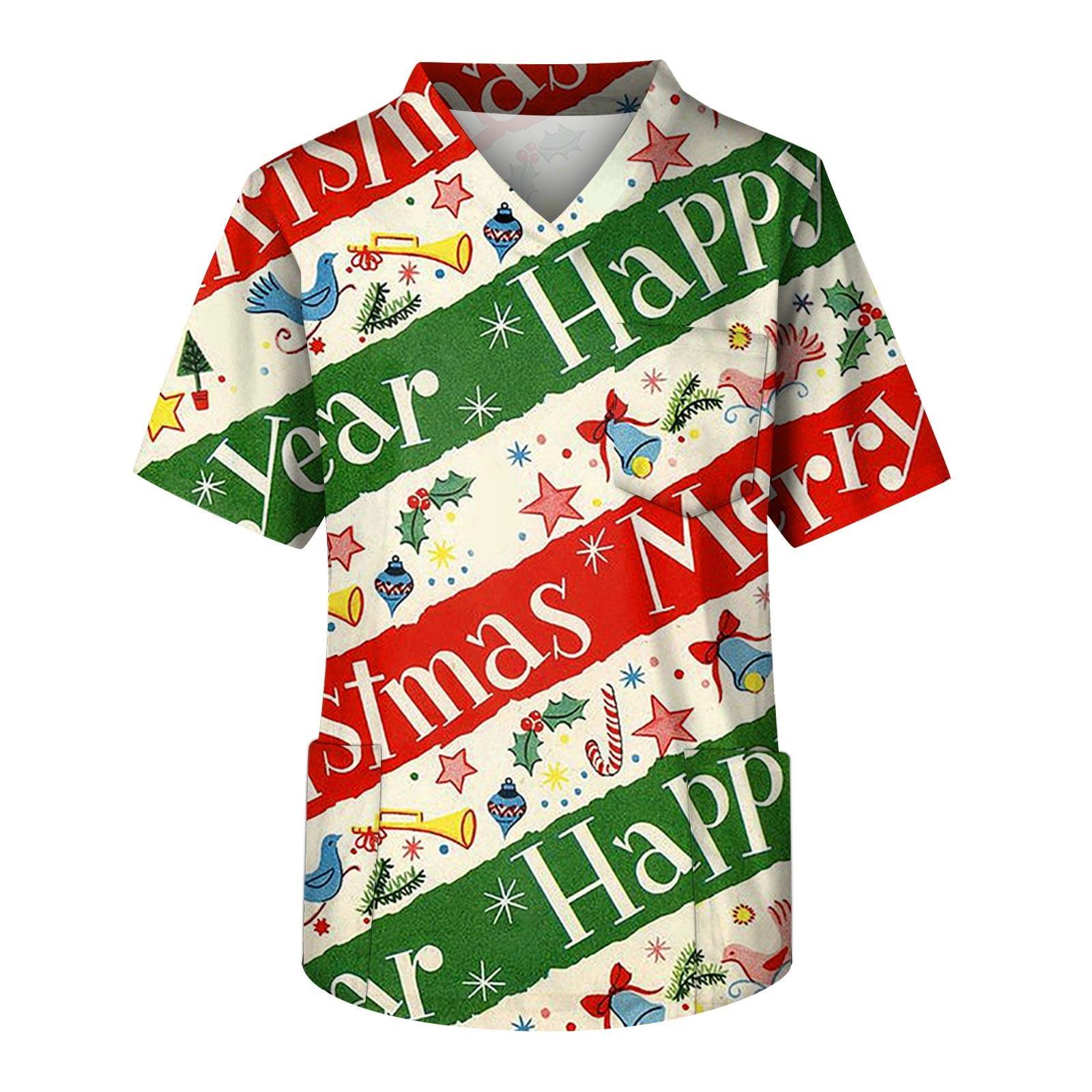Lttvqm Christmas Mens Scrubs Stretch Scrubs Xmas Snowflake Color Blocks