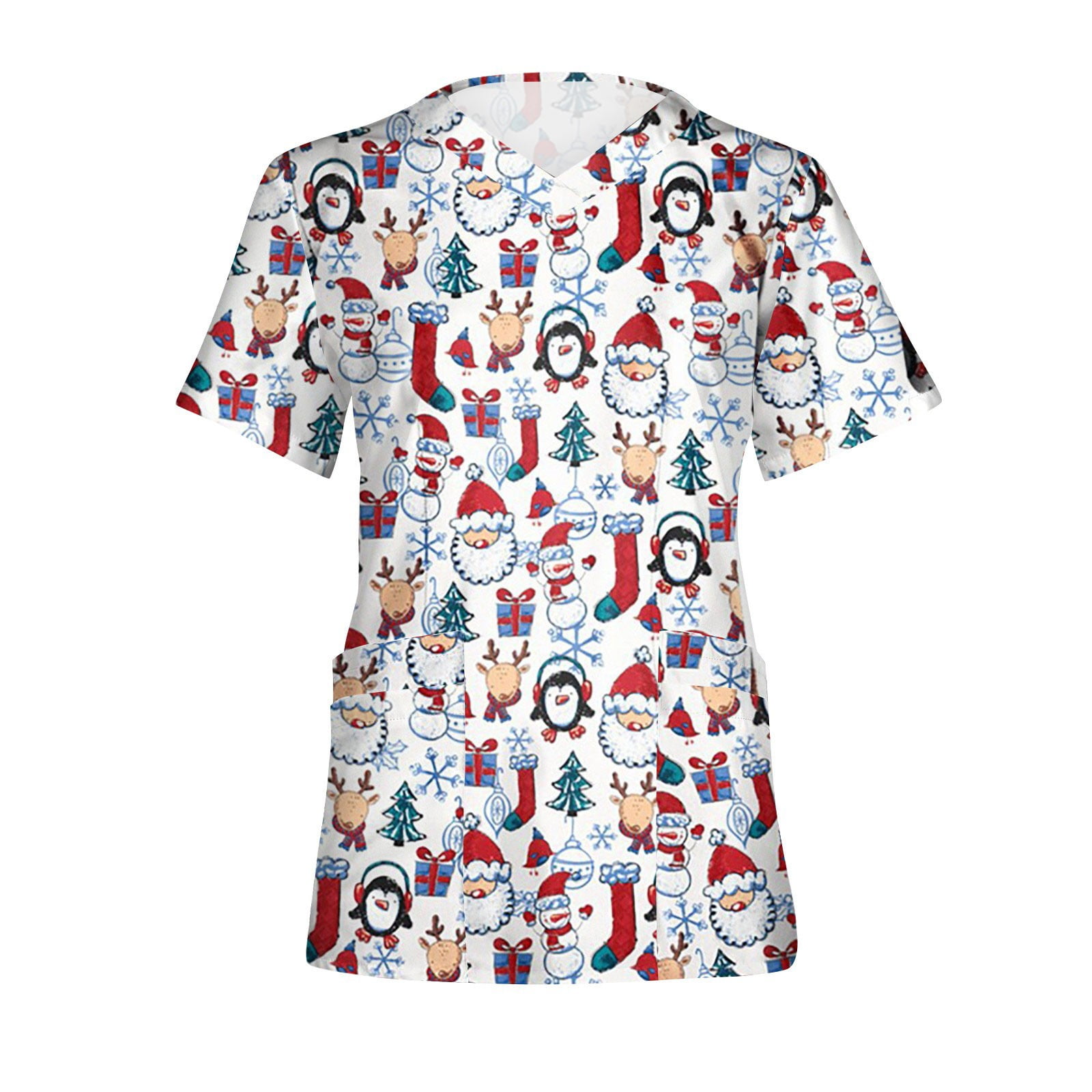 Lttvqm Christmas Scrub Top For Woman Xmas Decoration Snowflake Print