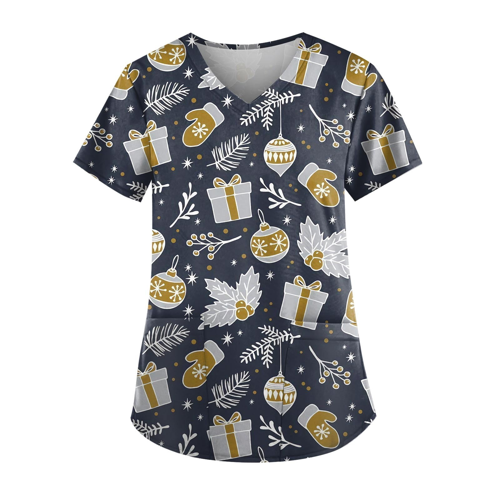 Lttvqm Christmas Womens Medical Scrubs Stretch Scrubs Xmas T Print