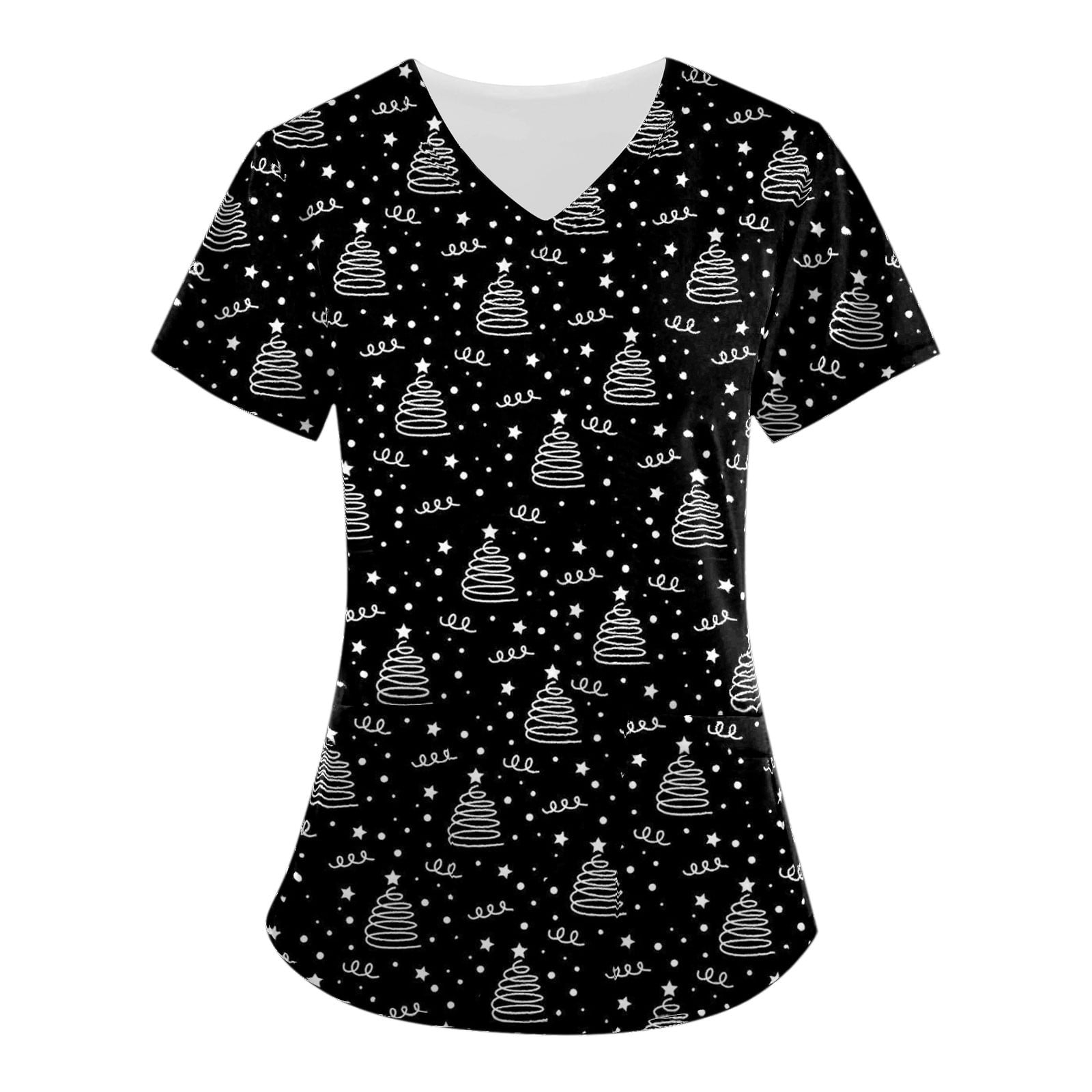 Lttvqm Christmas Womens Scrubs Stretch Nurse Uniforms Xmas Tree Print