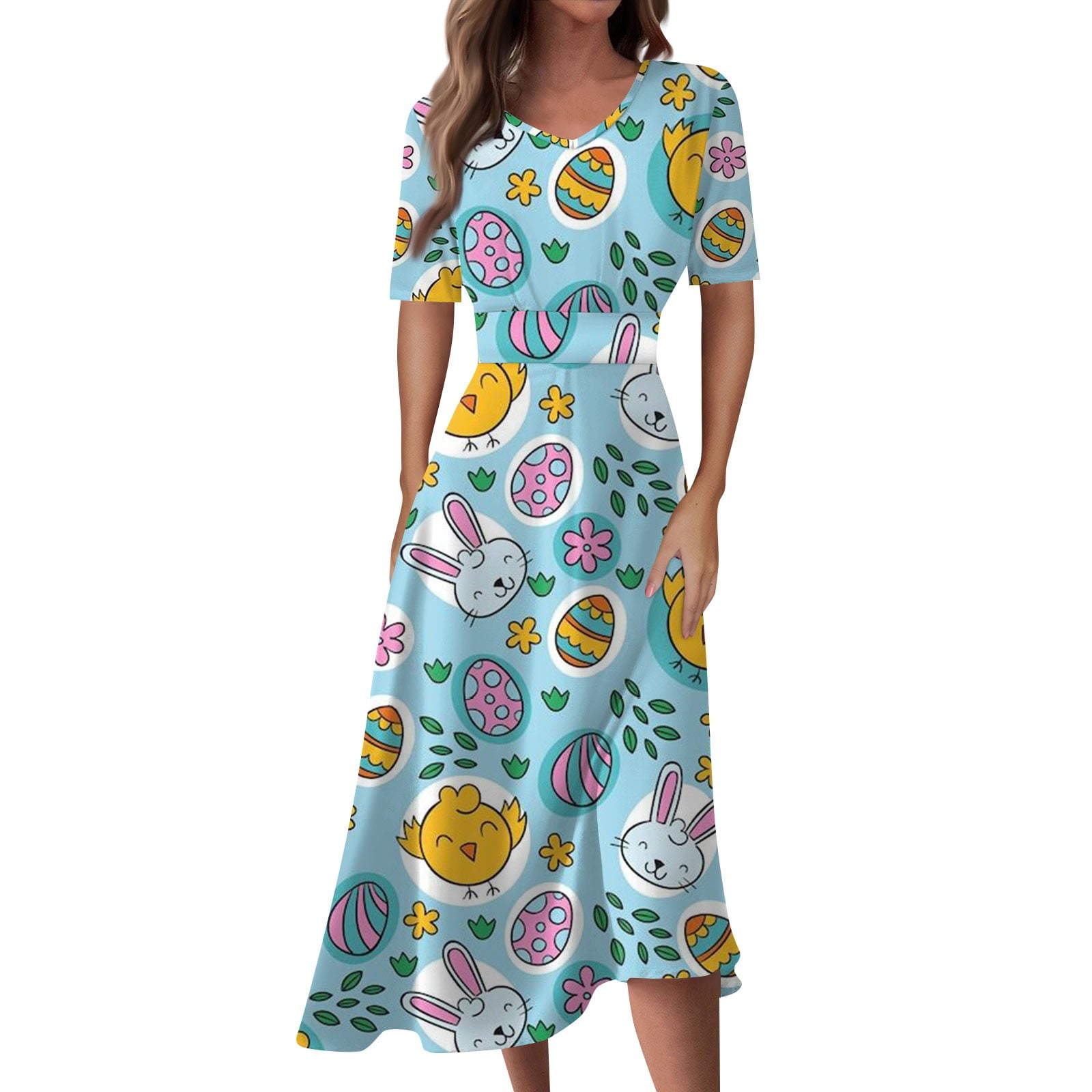 LTTVQM Easter Dress for Women Cute Bunny Rabbits Graphic Sundress Happy ...