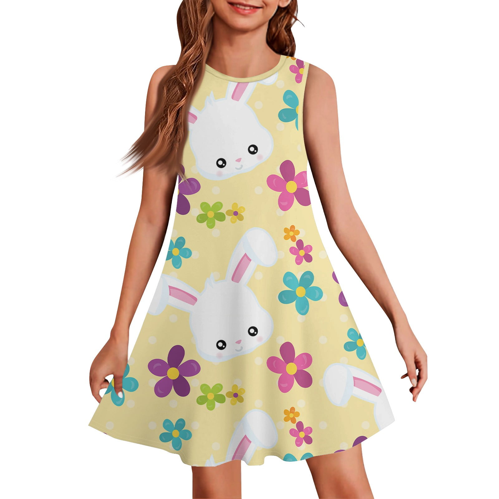 LTTVQM Easter Dresses for Toddler Girls 4-5 Rabbits Egg Graphic Happy ...