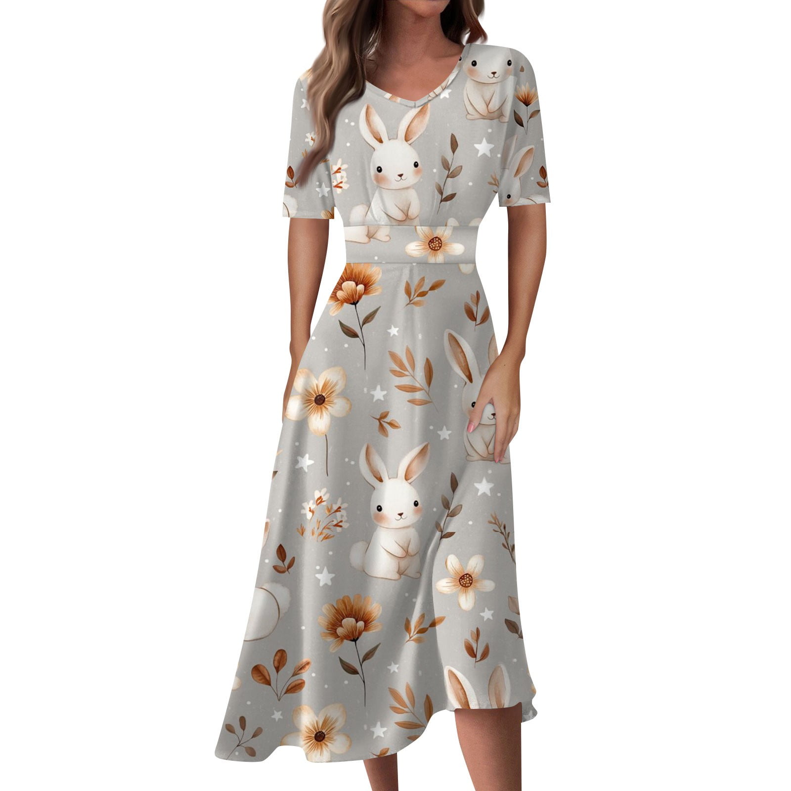 LTTVQM Easter Dresses for Women for Church 2025 Bunny Egg Hunt Graphic ...