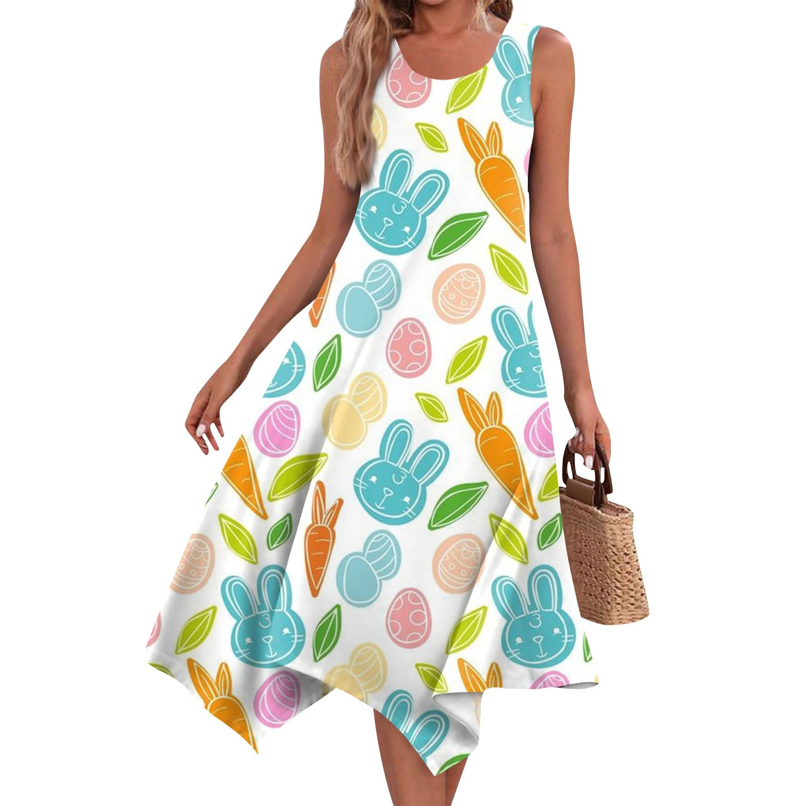 LTTVQM Easter Dresses for Women Church 2025 Bunny Egg Hunt Print Casual ...