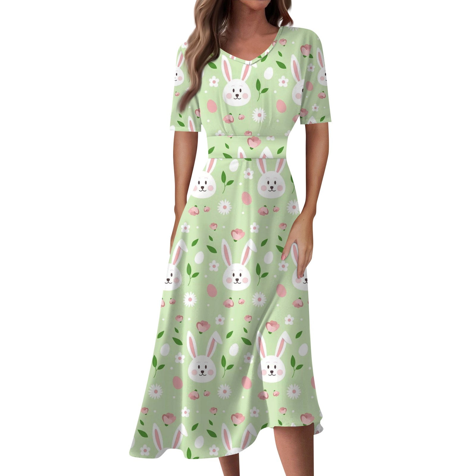 LTTVQM Easter Dresses for Women Church 2025 Rabbits Egg Graphic Spring ...