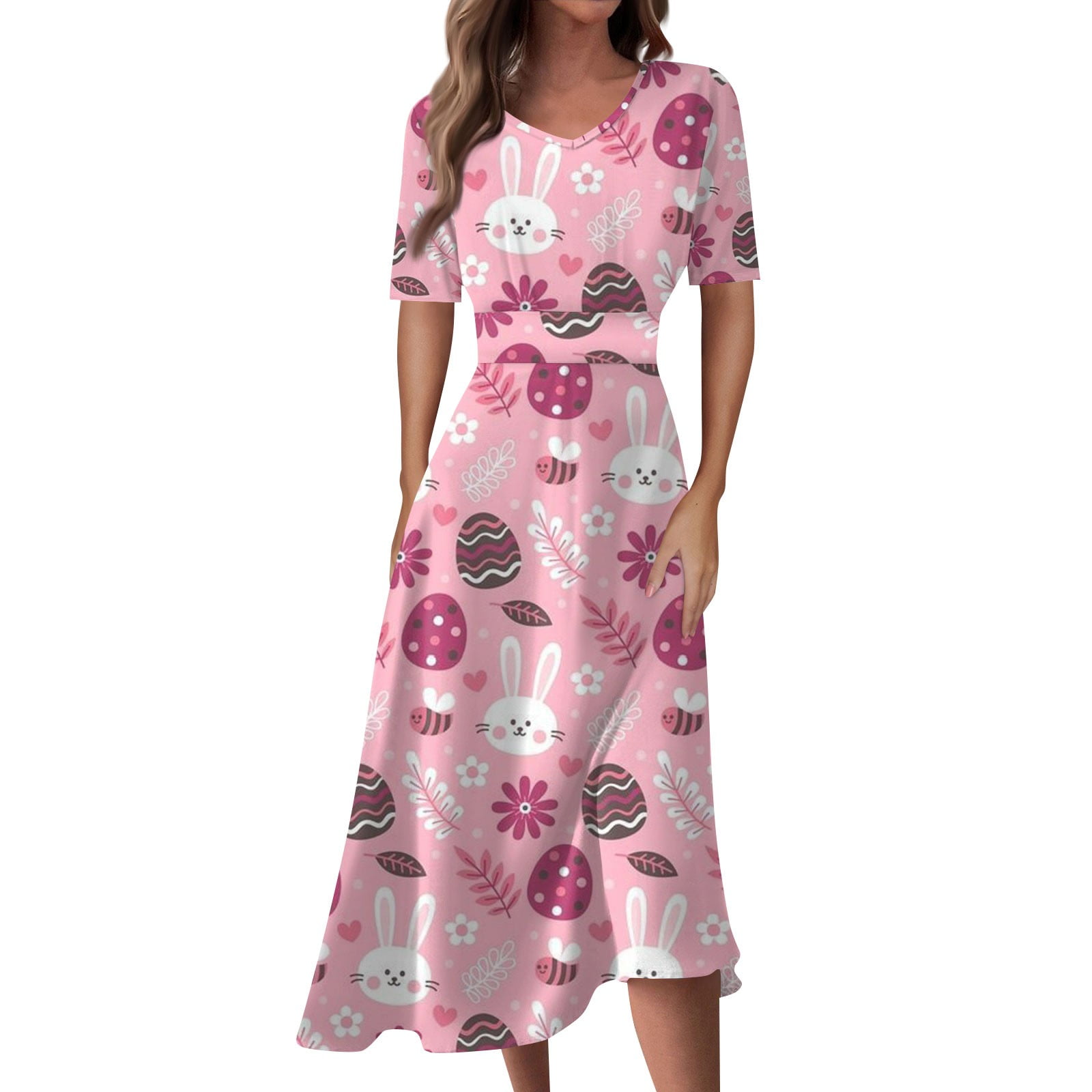 LTTVQM Easter Dresses for Women for Church Bunny Rabbits Graphic Cute ...