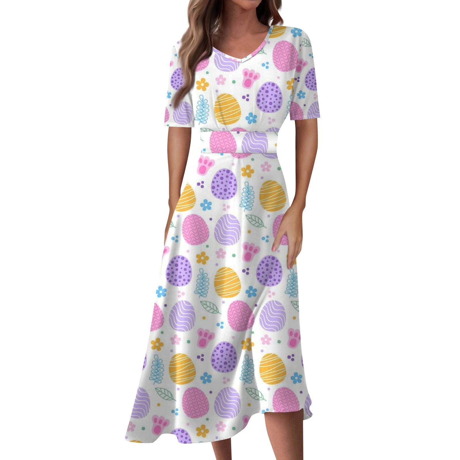 LTTVQM Easter Dresses for Women for Church Cute Bunny Egg Hunt Print ...