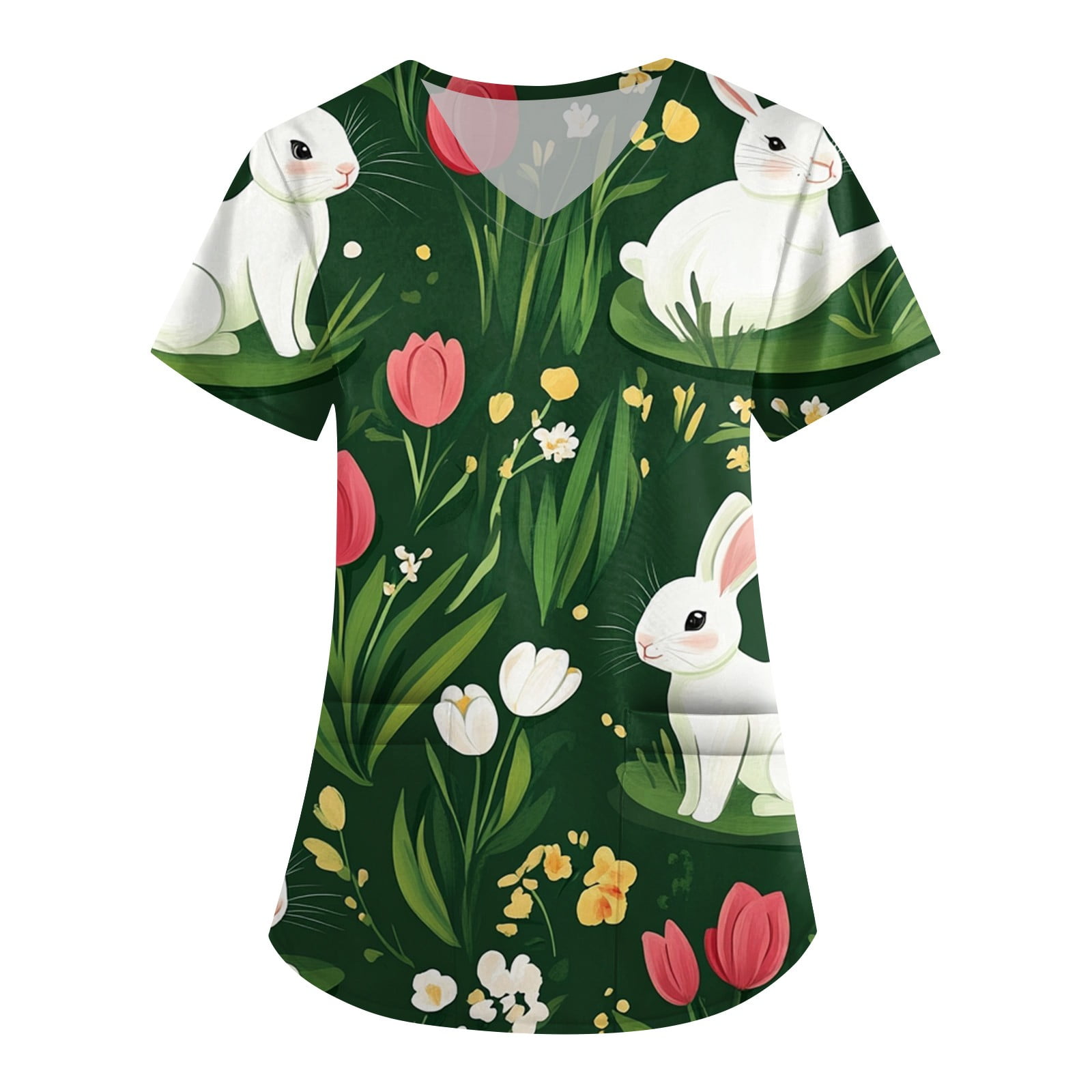 LTTVQM Easter Scrub Tops Women 2025 Plus Size Bunny Egg Hunt Print ...
